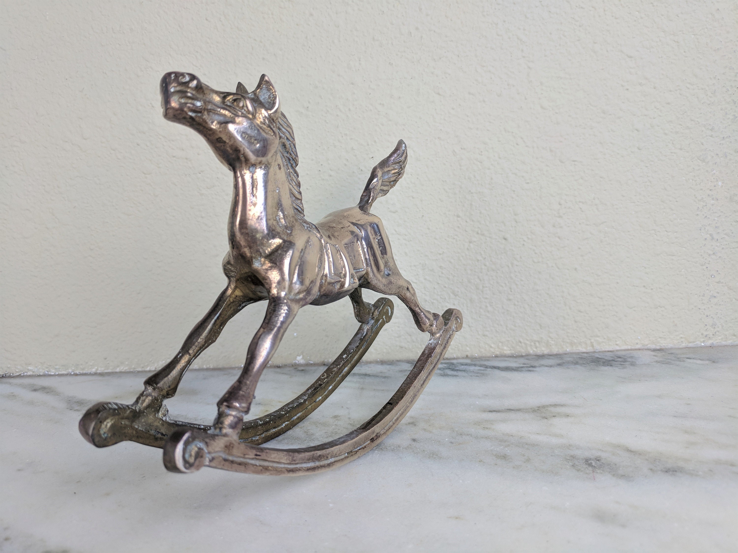 Large Vintage Solid Brass Rocking Horse Statue Gold Rocking | Etsy