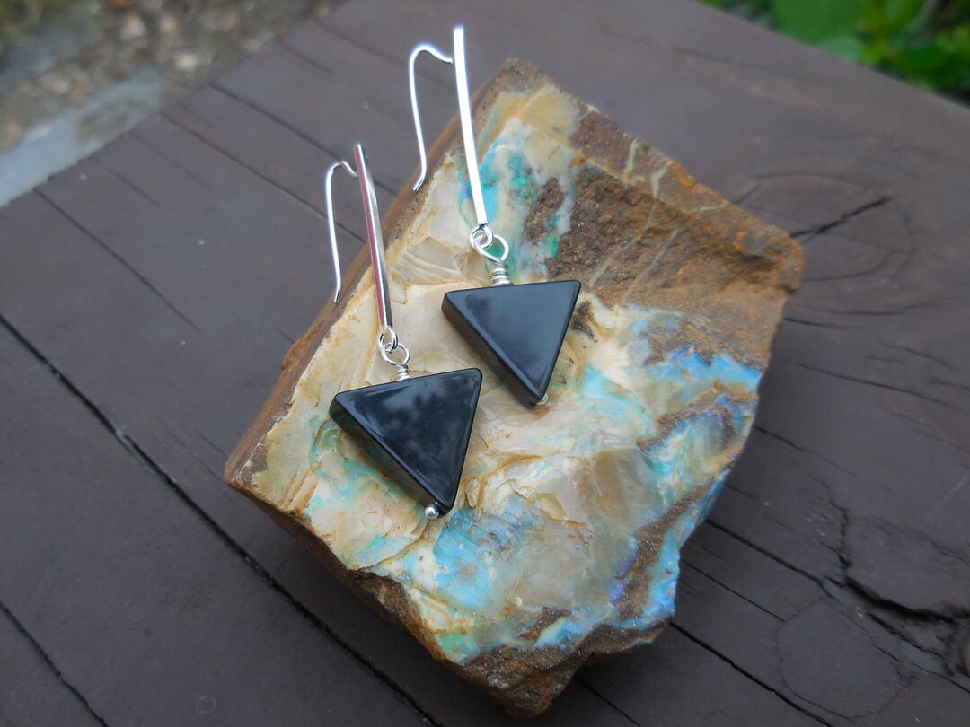 Lovely Long Earring With Onyx Triangles - Etsy
