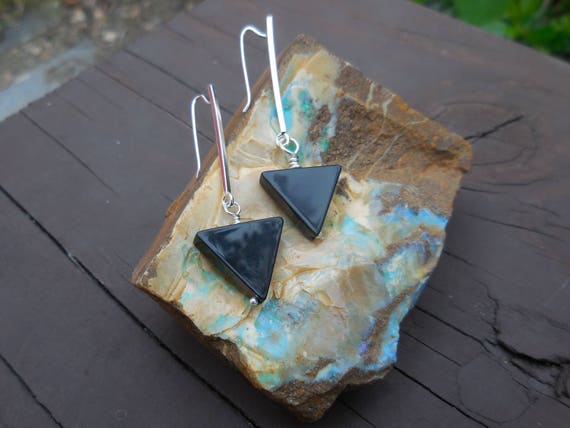 Lovely Long Earring With Onyx Triangles | Etsy