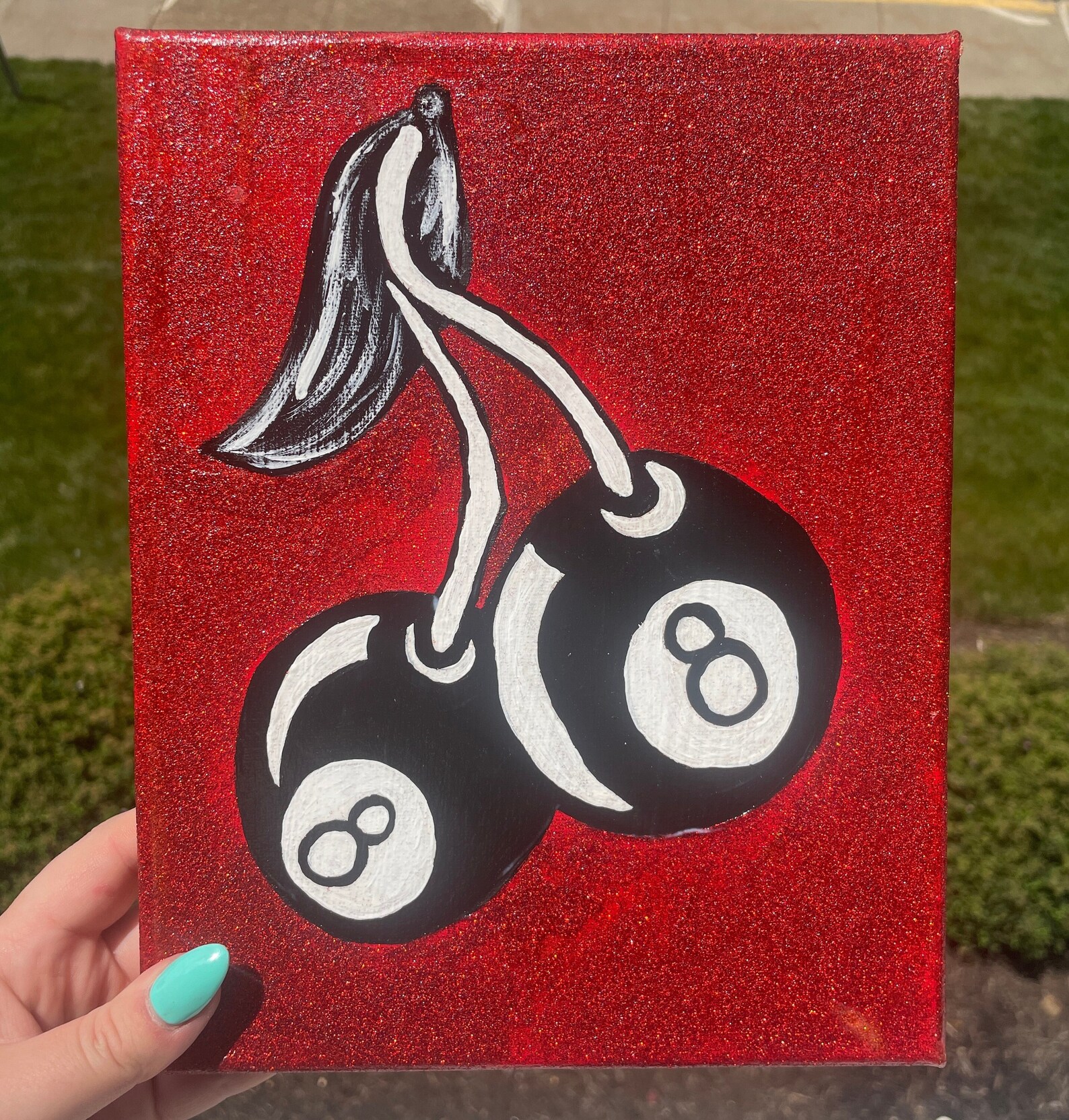Glitter 8 Ball Cherry Canvas Painting - Etsy