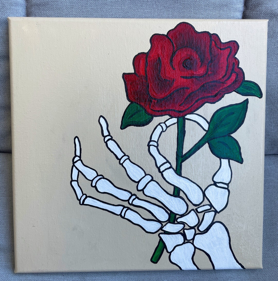 Skeleton Rose Canvas Painting - Etsy