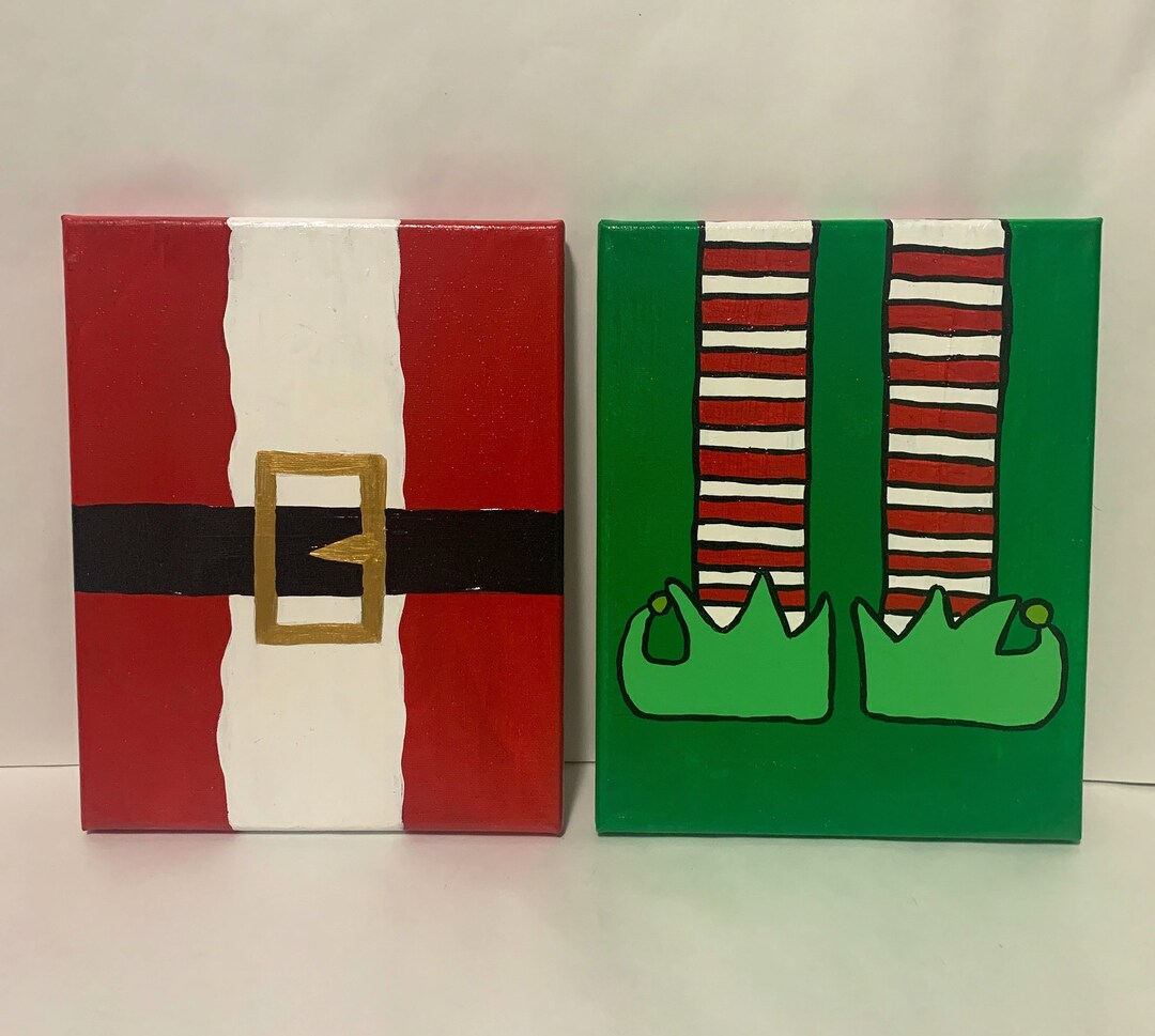 Santa and Elf Set Canvas Paintings - Etsy
