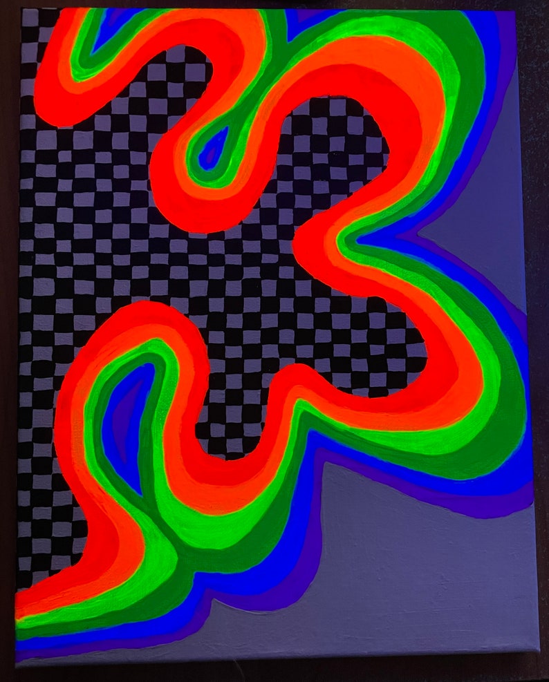 Neon Rainbow and Checkered Canvas Painting - Etsy
