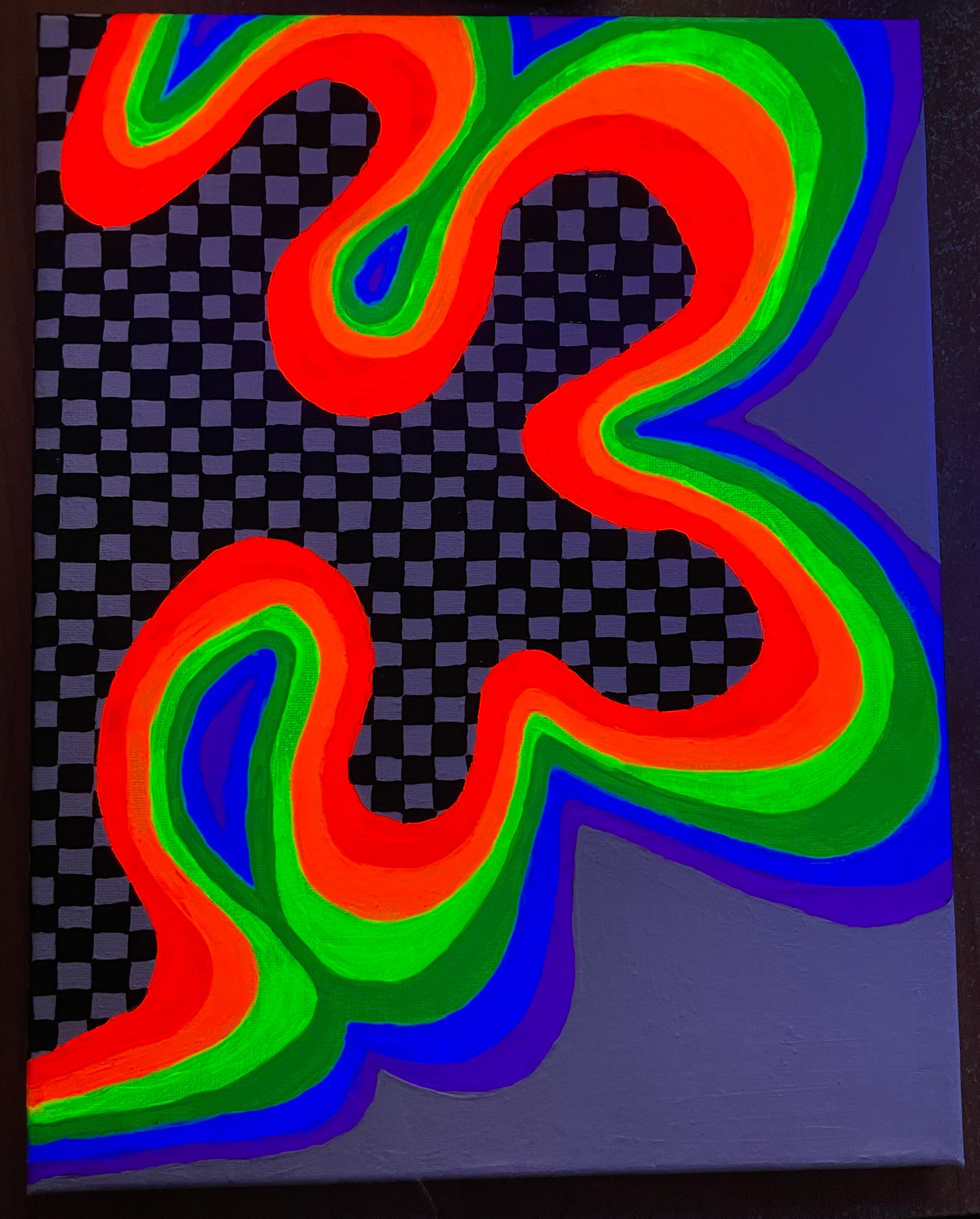Neon Rainbow and Checkered Canvas Painting - Etsy