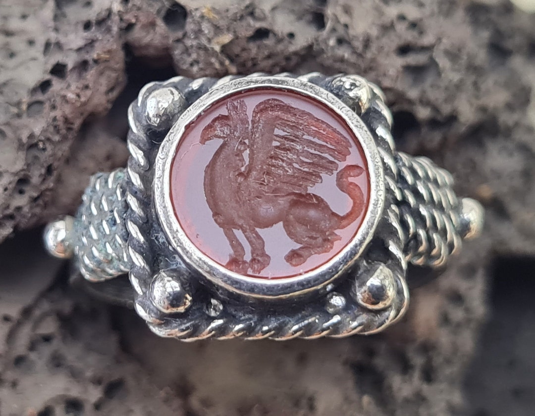 Griffin Intaglio Silver 925 Seal Ring RARE Natural Karnelian.roman ...