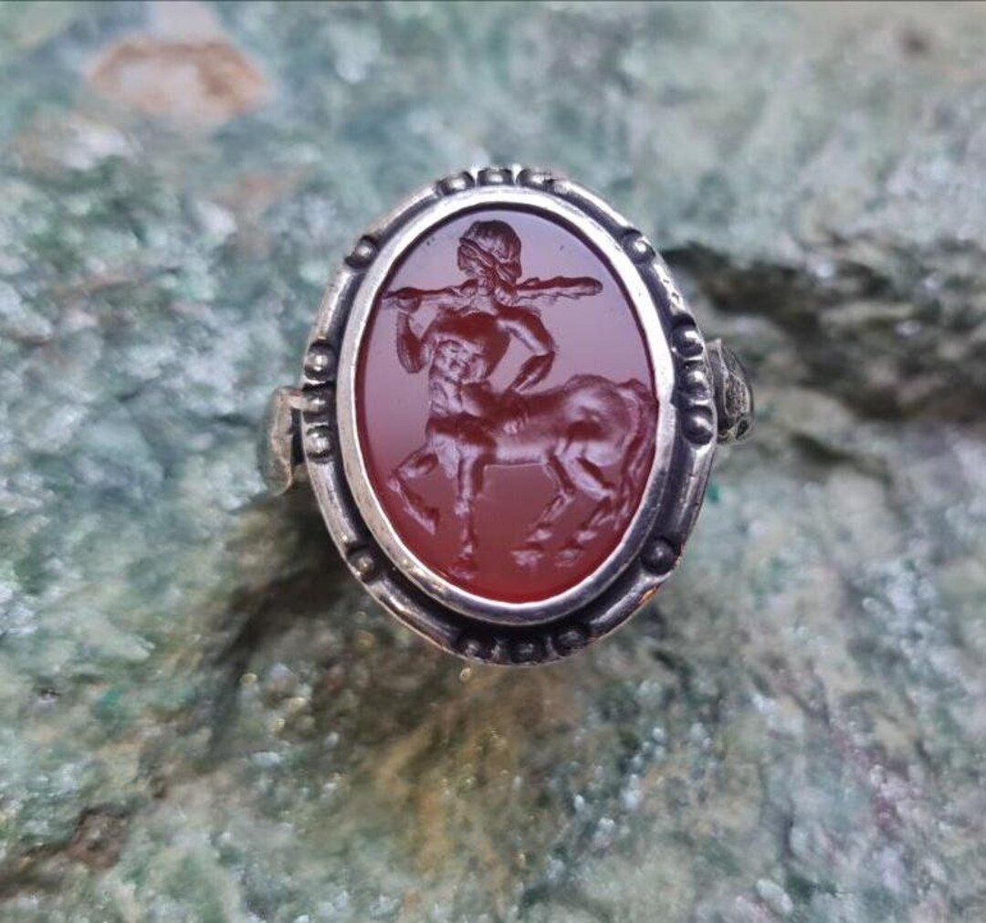Centaur Intaglio Silver 925 Seal Ring ROMAN RARE Natural Karnelian ...