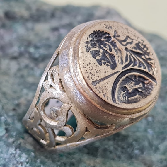 Caracalla bronze intaglio roman legio ring handmade … - Gem