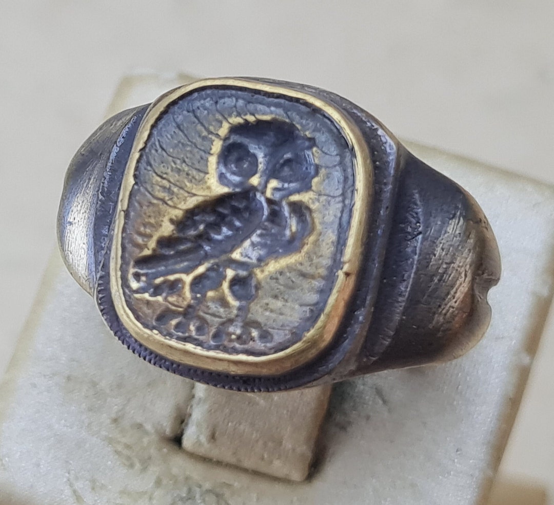 Owl Seal Ring Ancient Bronze Vintage-antique ROMAN - Etsy