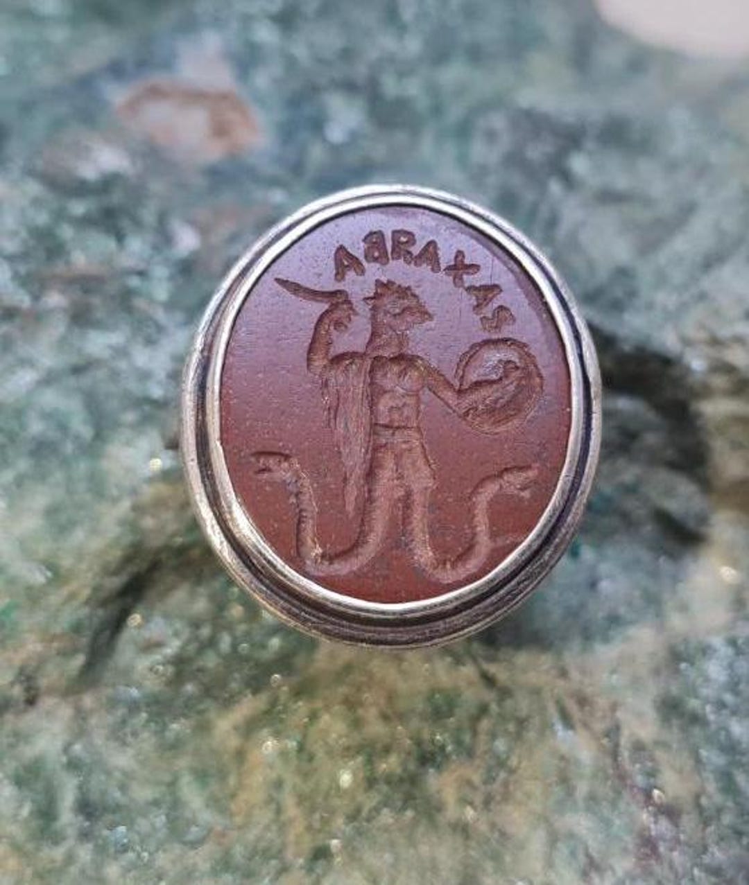 Abraxas Intaglio Silver 925 Seal Ring Spqr ROMAN RARE Natural Jasper ...