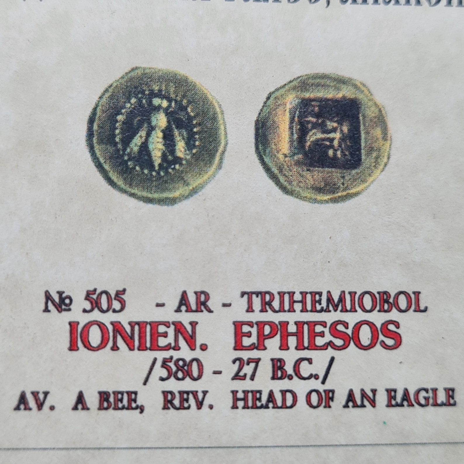 Trihemiobol AR Ionien Ephesos AV.A Bee, REV. Head of an Eagle /580-27 B ...