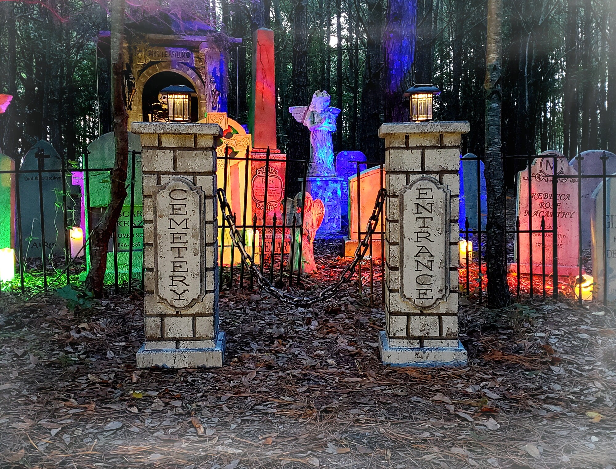 Evil Soul Studios Cemetery Entrance Lighted Column Pair Engraved ...