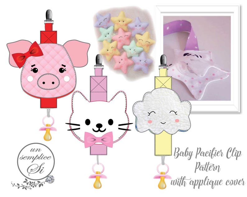 Baby Accessories Sewing Pattern PDF – Pacifier Clip With 4 Covers & Bib ...