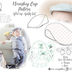 Flat Cap Pattern,baby Newsboy Cap Pattern, Baptism Boys Hat and Bow Tie Pattern, Baby Cap ...