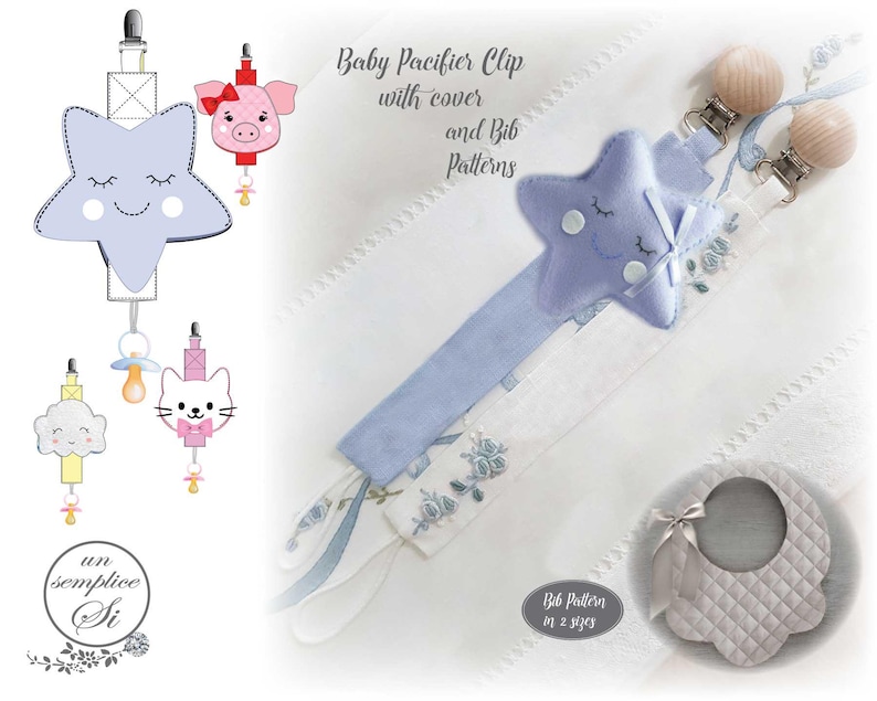 Baby Accessories Sewing Pattern PDF – Pacifier Clip With 4 Covers & Bib ...