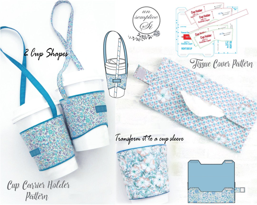 Tissue Cover Pattern, Cup Carrier Holder, Cup Sleeve, Reversible Coffee ...