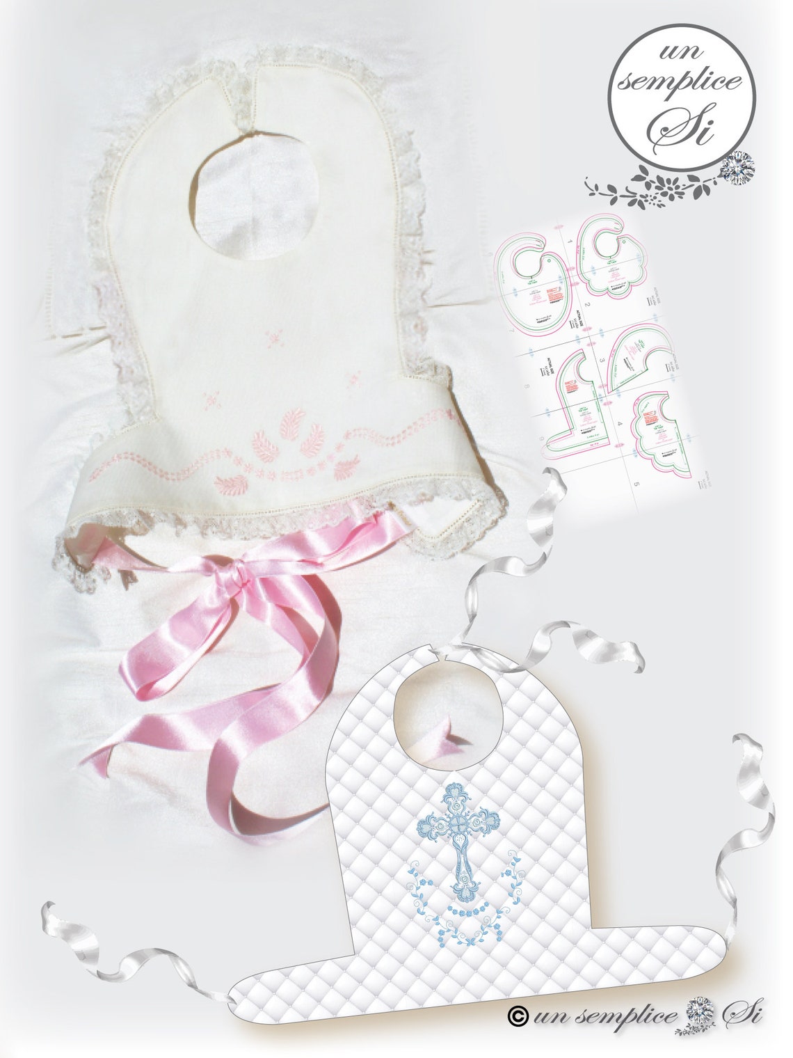 5 Baby Bibs Patterns, Christening Bibs, Baptism Toddler Bib Pattern ...