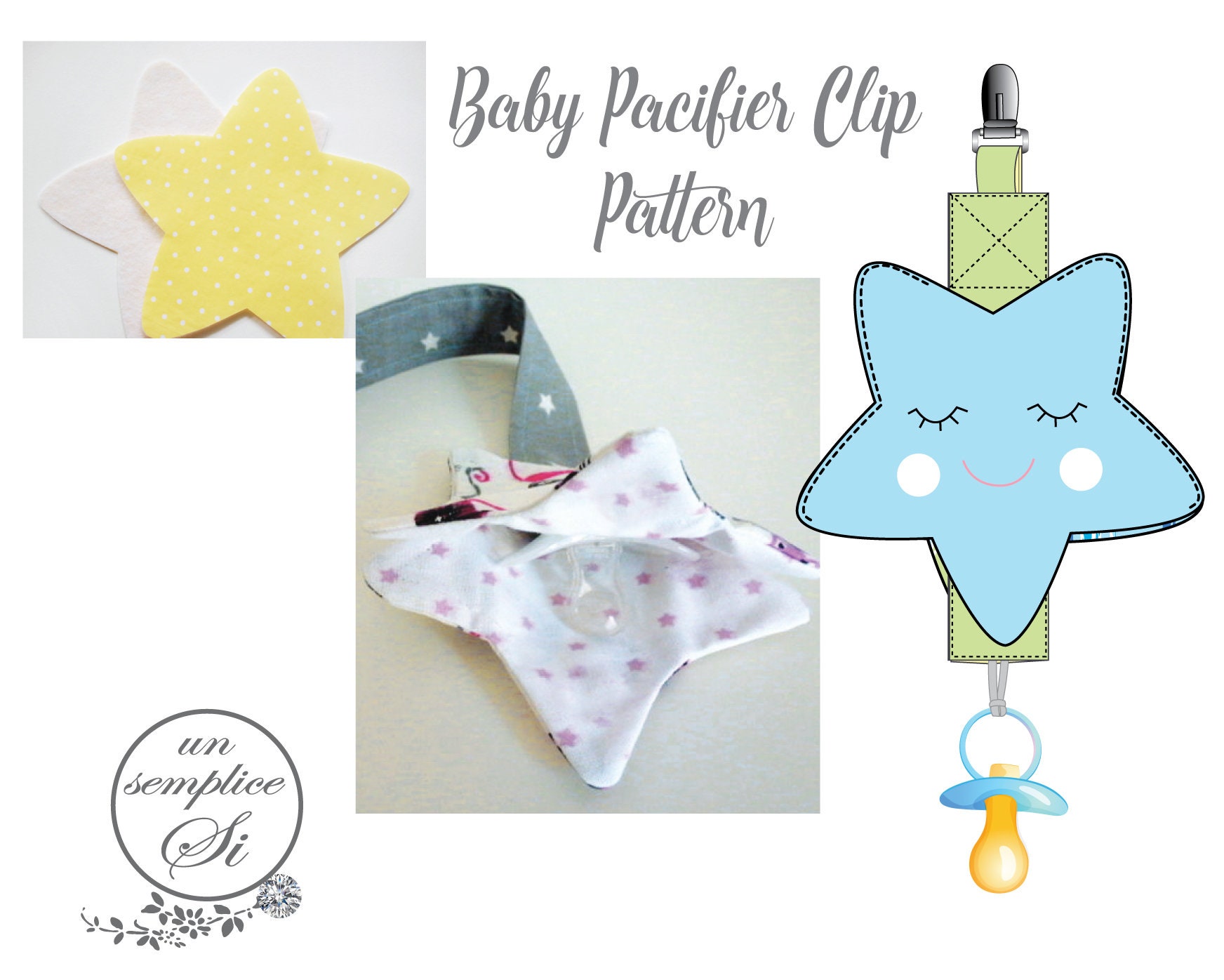 Baby Accessories Sewing Pattern PDF – Pacifier Clip With 4 Covers & Bib ...