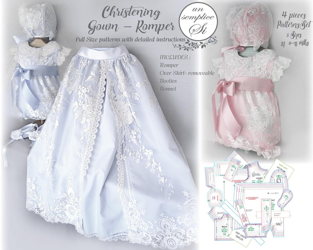 Christening Dress Pattern , Baptism Dress Pattern, Baby Romper Pattern, Unisex Christening Gown ...