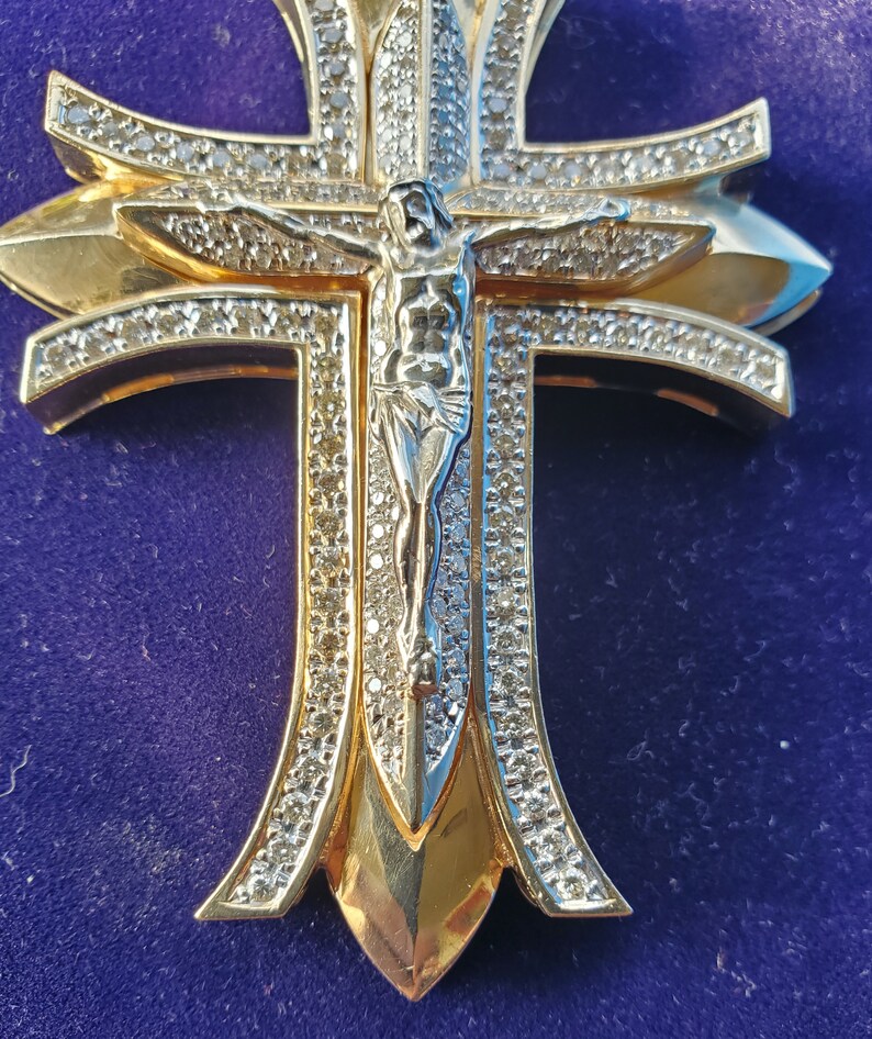 Huge Hip Hop 14kt & Diamond Double Crucifix - Etsy