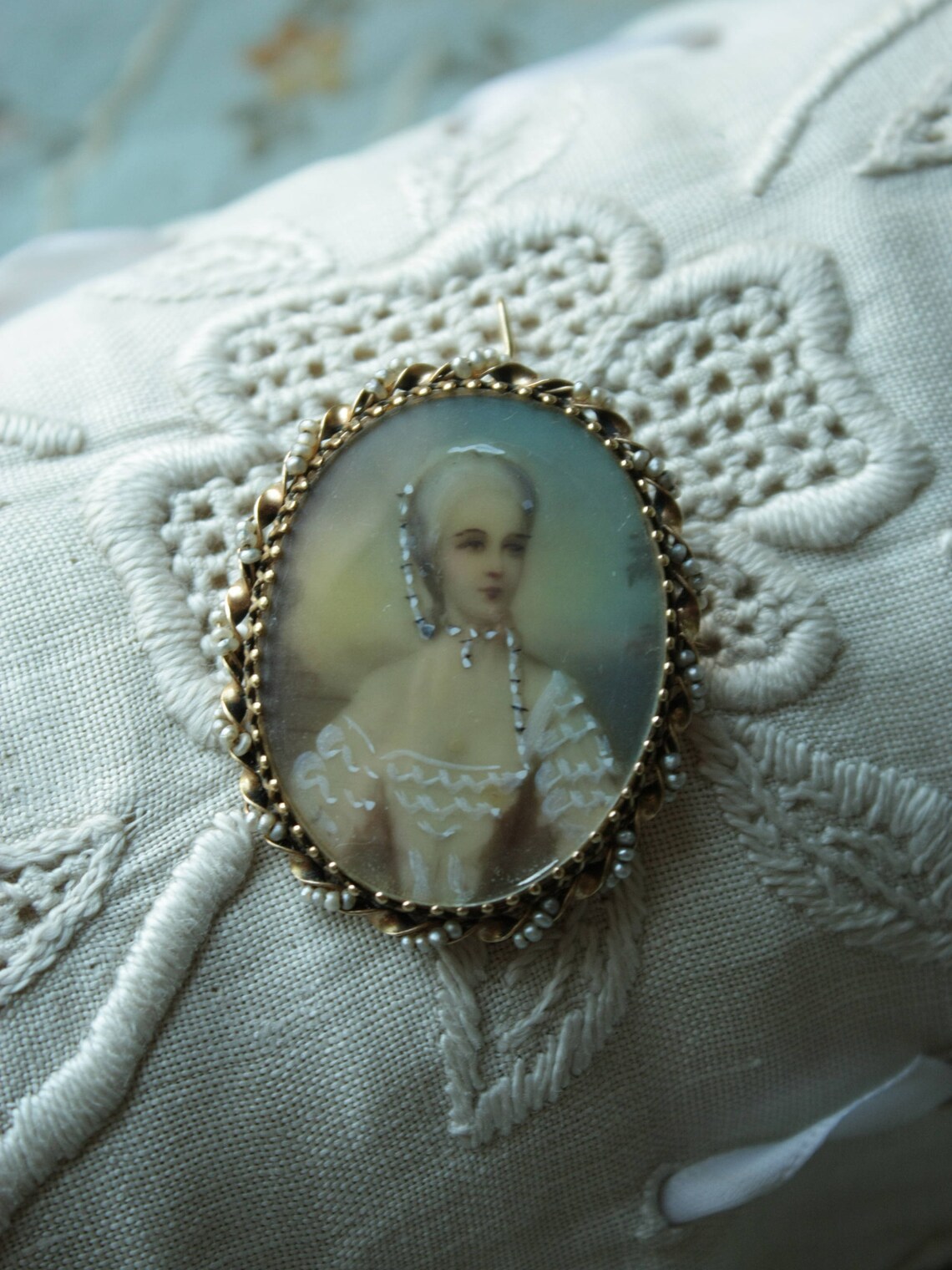 Victorian Brooch - Miniature Portrait of Woman, Antique Jewelry, Hand ...