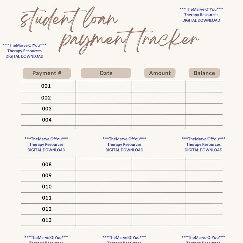 PRINTABLE Student Loan Payment Tracker Template - Worksheet, Workbook ...