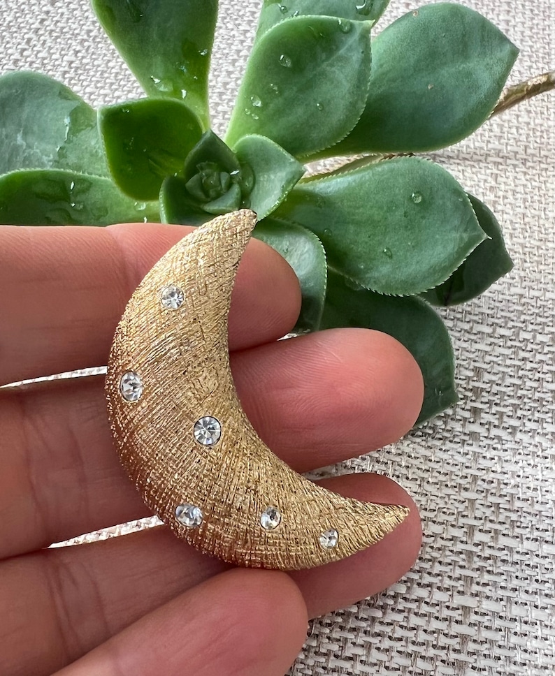 Christian Dior Half Moon Brooch ,vintage Dior, Gold Tone With Crystals ...