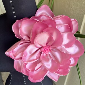 Oversize Pink Satin Flower Pin, Gift, Wedding, Couture Statement ...