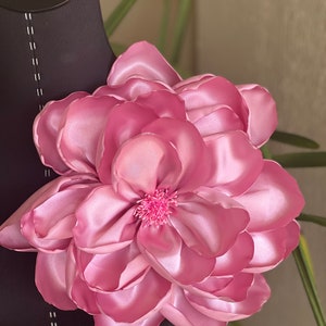 Oversize Pink Satin Flower Pin, Gift, Wedding, Couture Statement ...