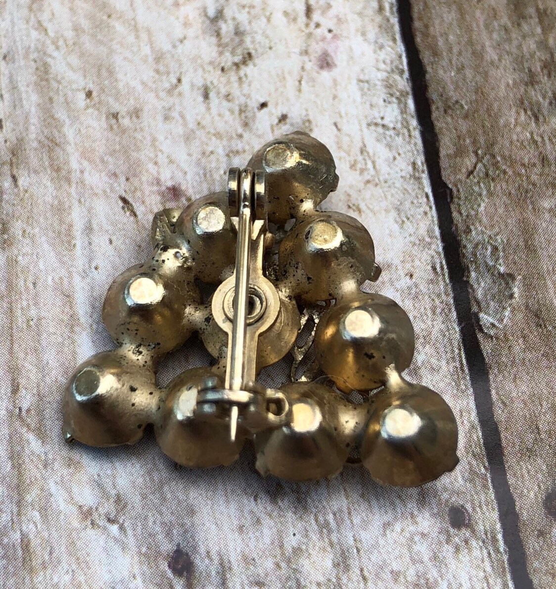 Vintage Gold Tone Metal With Amber Color Glass Crystals Triangle Pin - Etsy