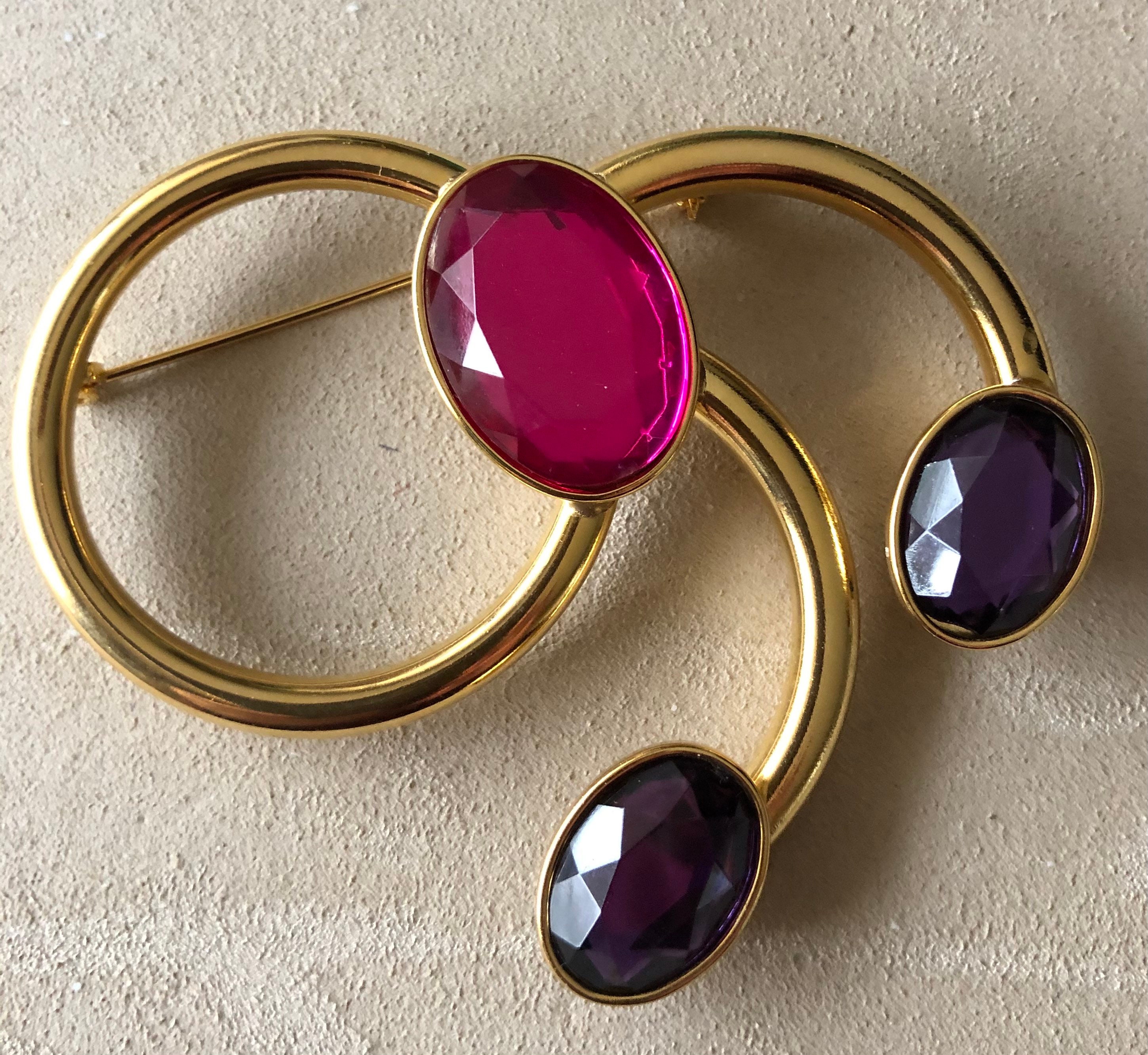 Modern Vintage Gold Tone Metal Atomic Pin With Pink and Purple - Etsy