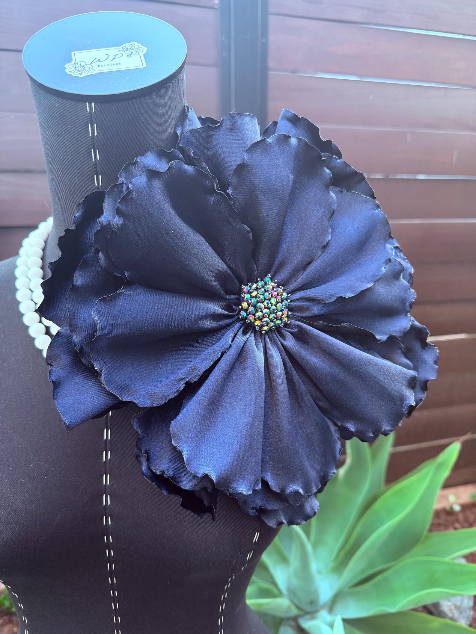 Navy Blue Flower /polyester Pin/ Brooch/ Handmade Wedding Accessory ...