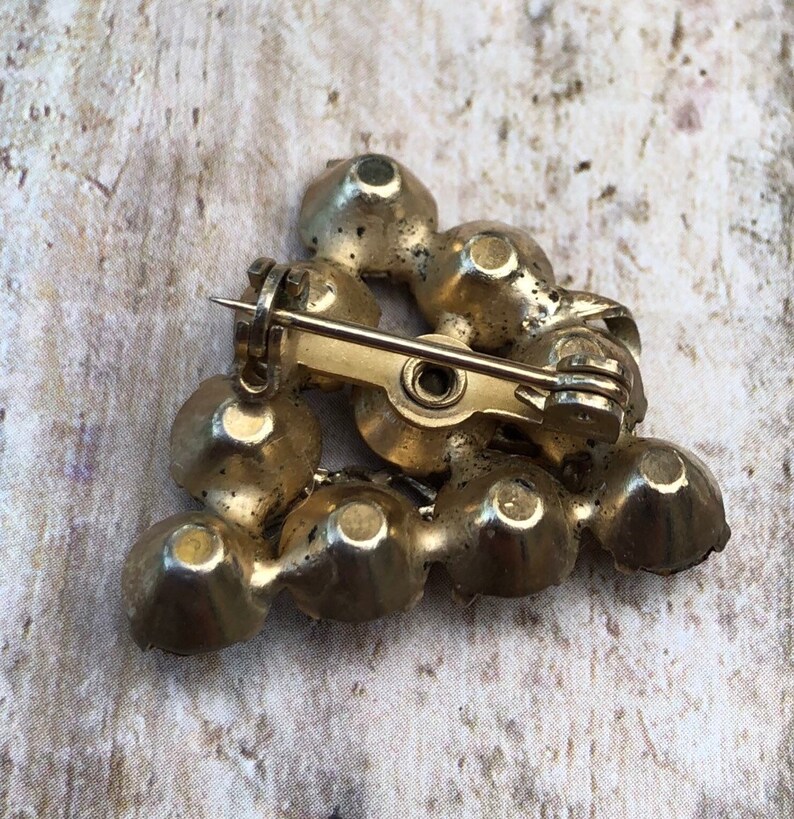 Vintage Gold Tone Metal With Amber Color Glass Crystals Triangle Pin - Etsy