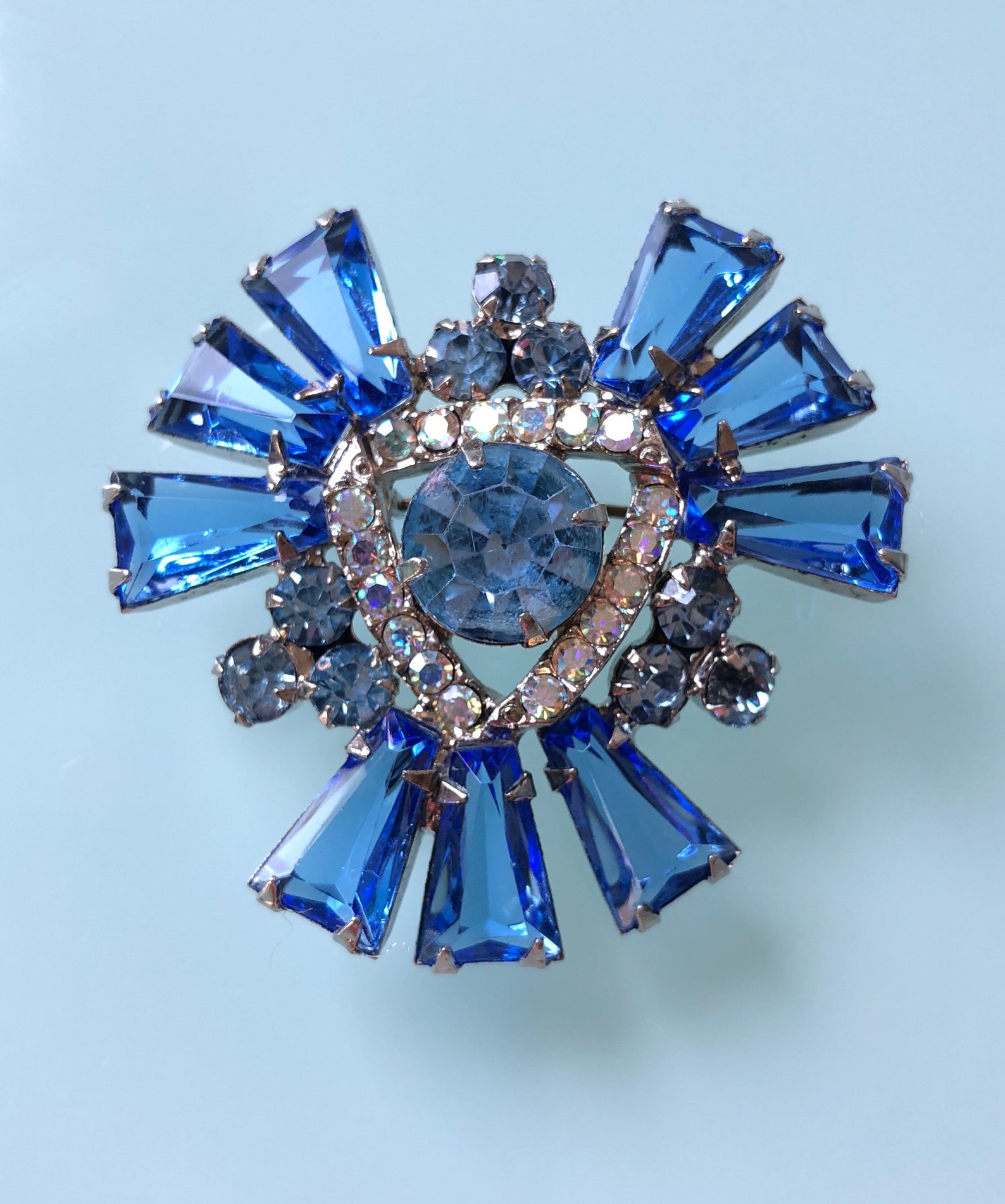 Vintage 1960’s Juliana D&E Blue Rhinestone Keystone Glass Blue and ...