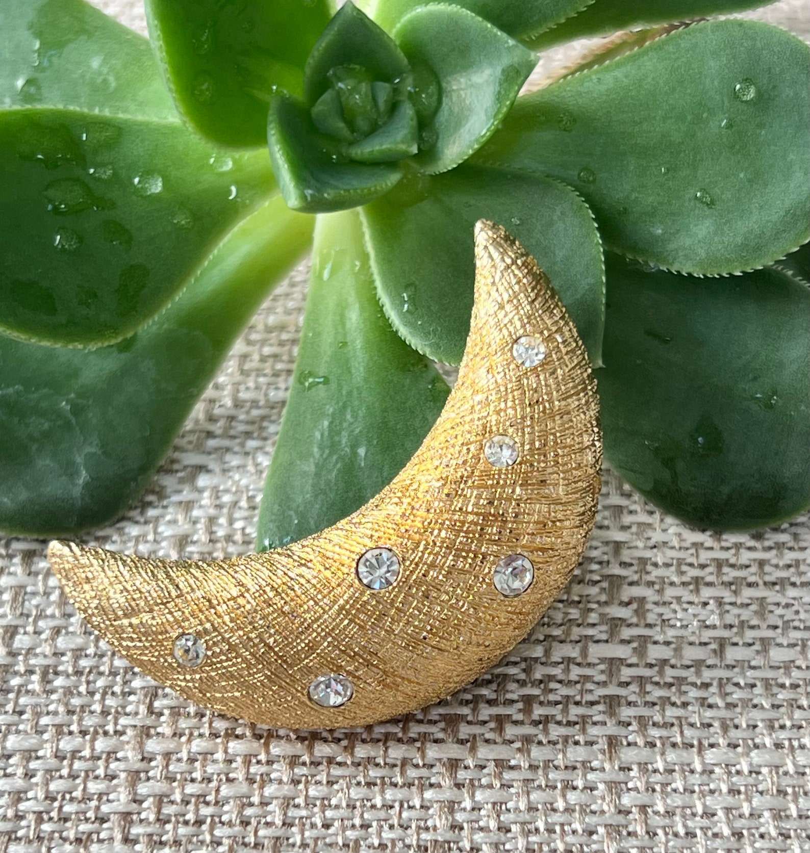 Christian Dior Half Moon Brooch ,vintage Dior, Gold Tone With Crystals ...