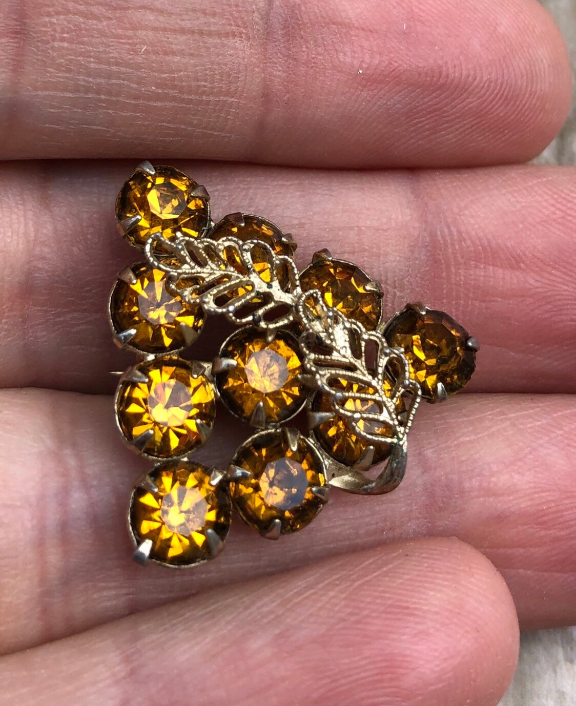 Vintage Gold Tone Metal With Amber Color Glass Crystals Triangle Pin - Etsy