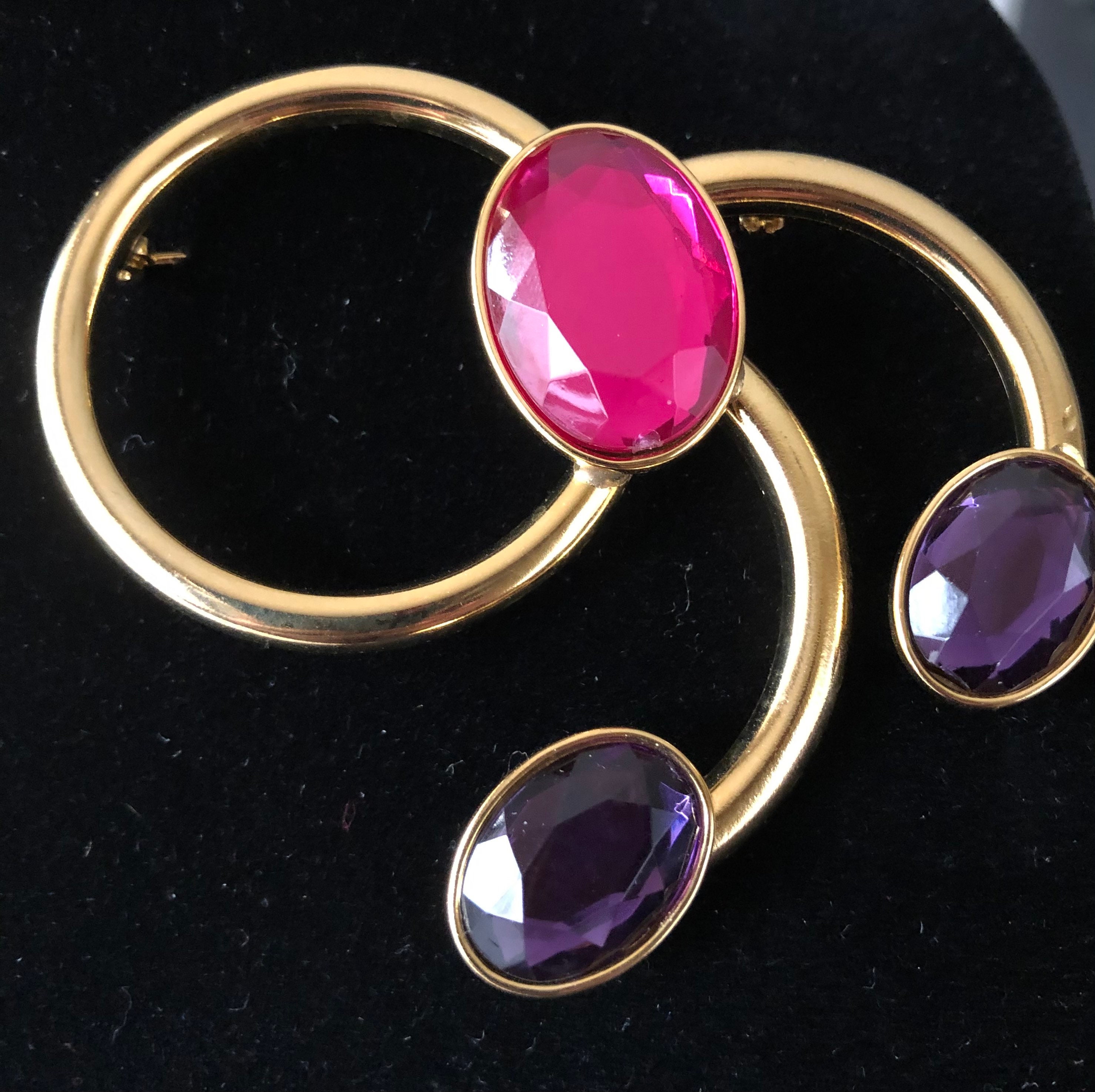 Modern Vintage Gold Tone Metal Atomic Pin With Pink and Purple ...