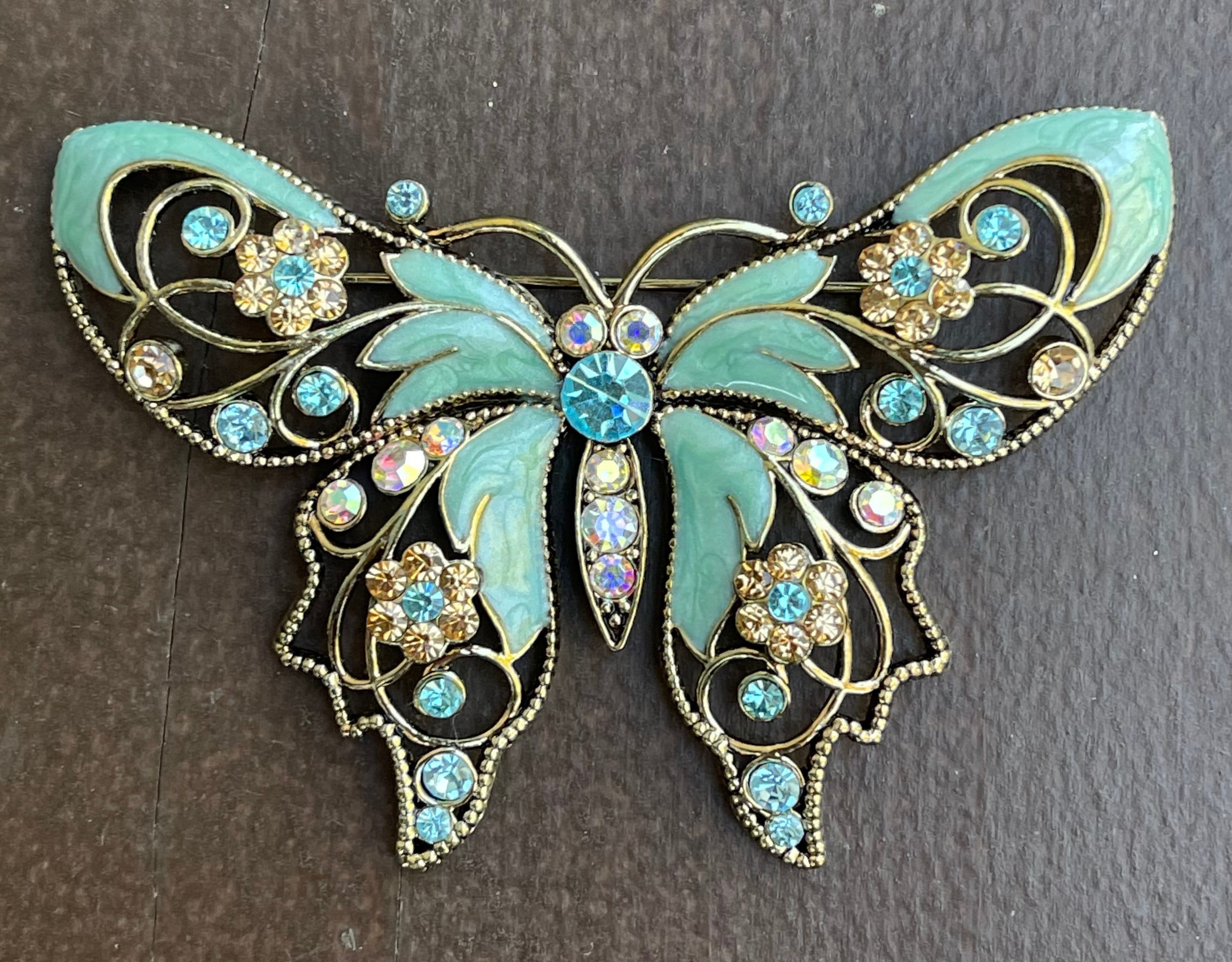 Butterfly Brooch ,nina Ricci for Avon, Gold Tone Metal Light Turquoise ...