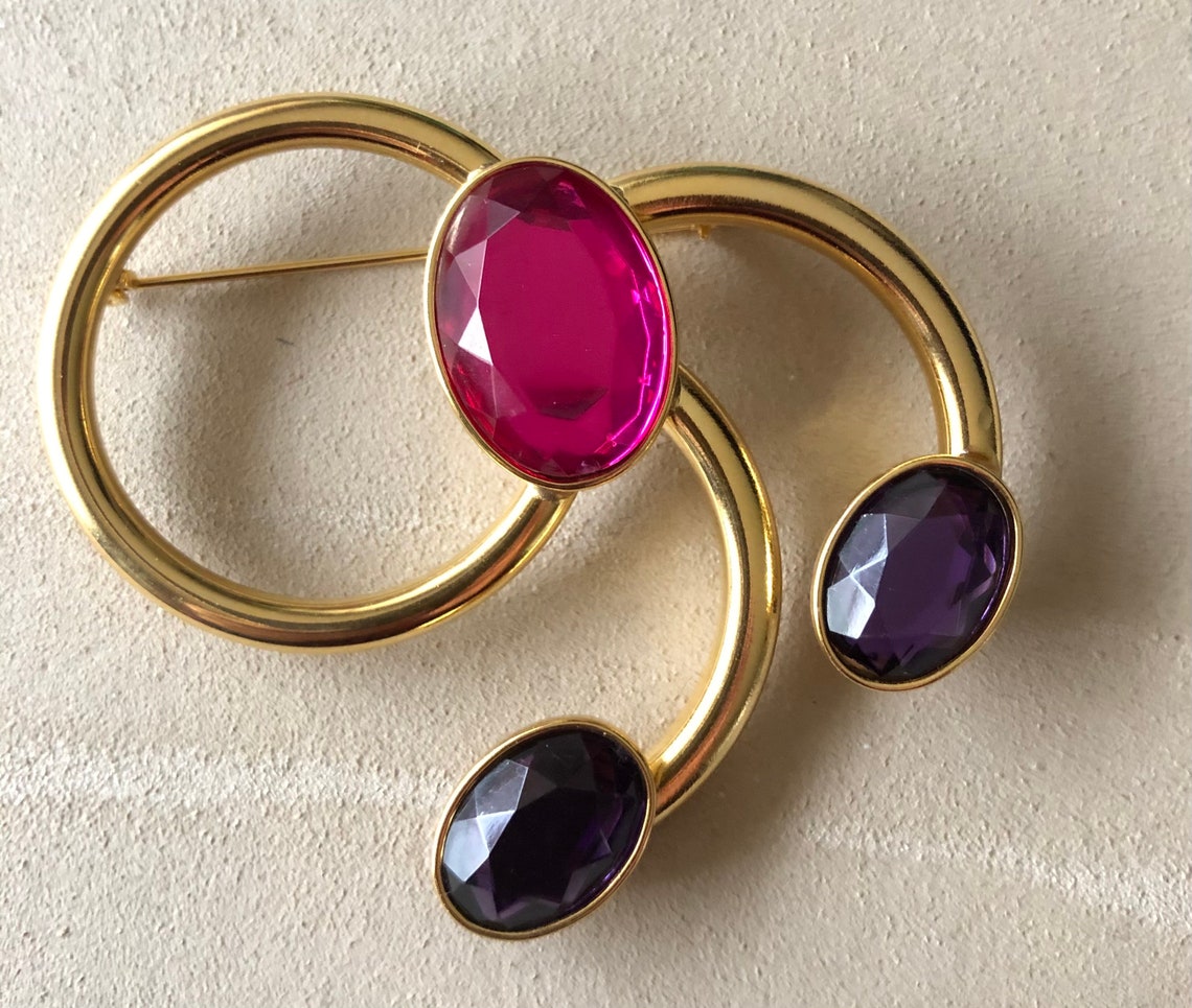 Modern Vintage Gold Tone Metal Atomic Pin With Pink and Purple - Etsy