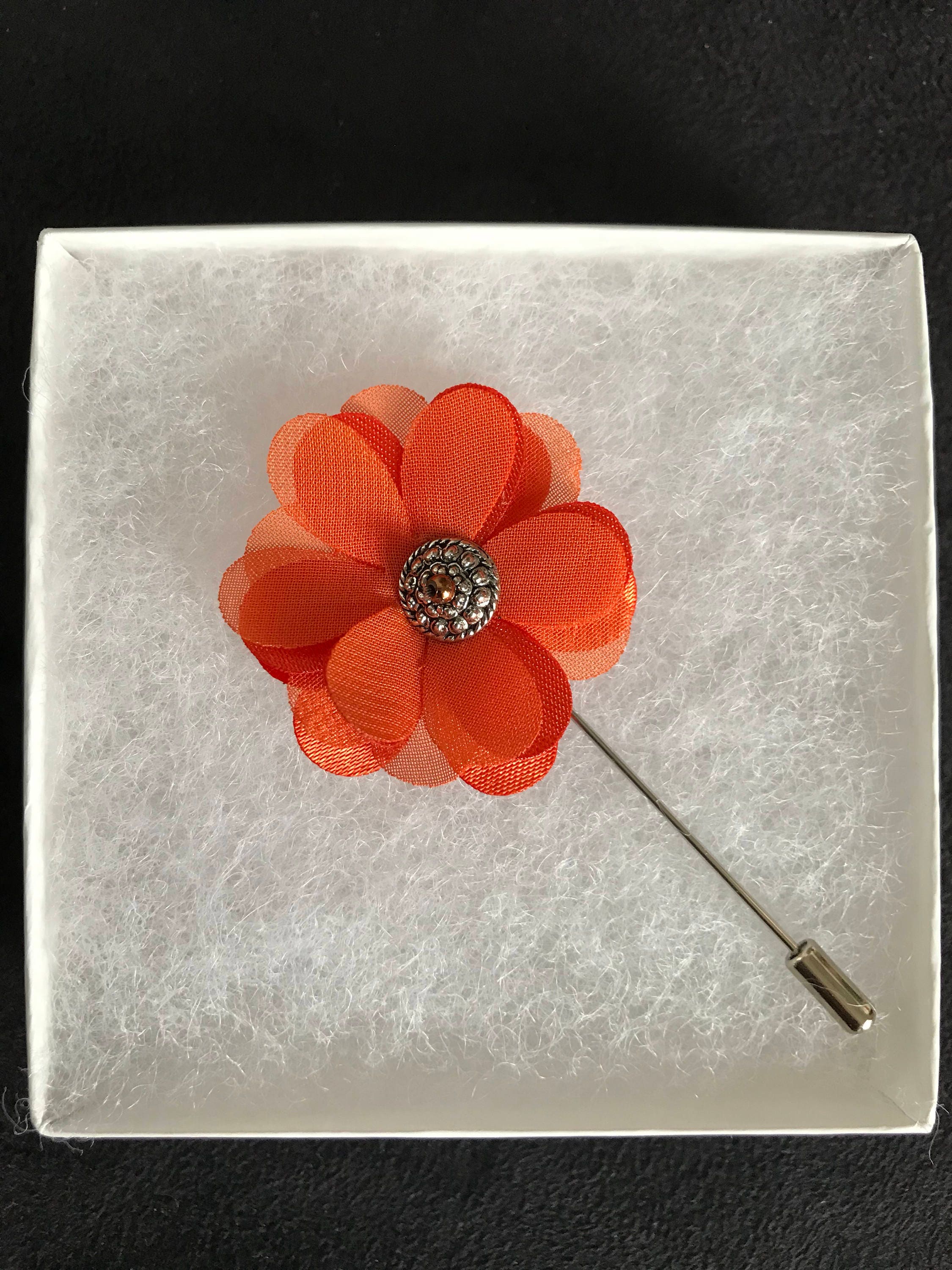 Orange Mens Lapel Pin, Jacket Flower Lapel, Fabric Lapel, Wedding Pin ...