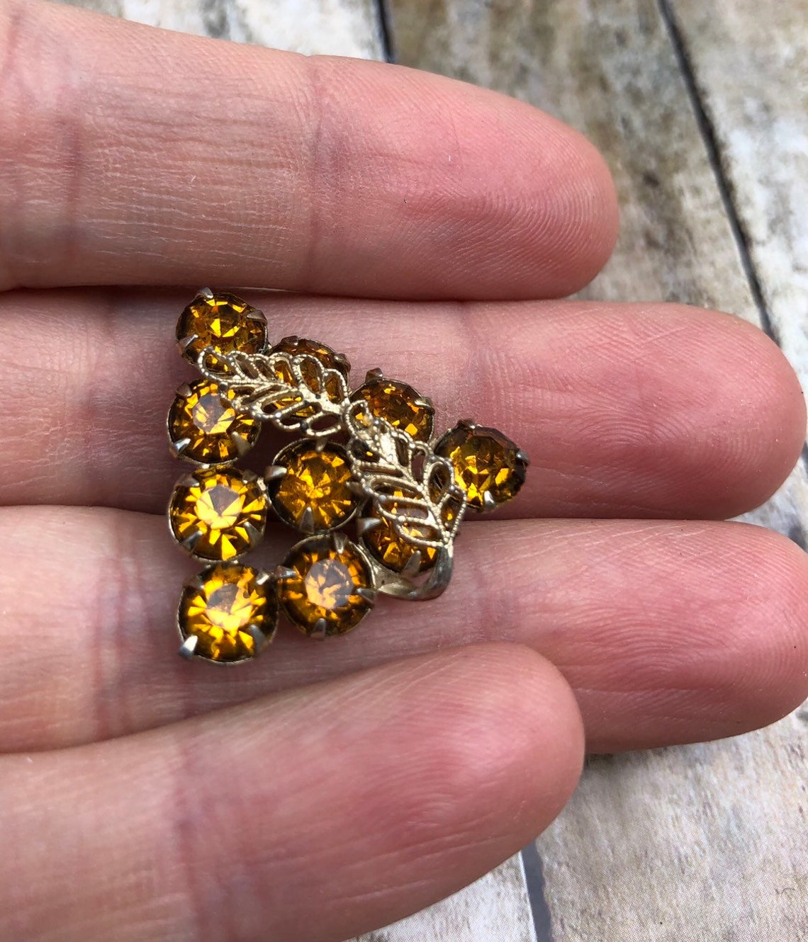 Vintage Gold Tone Metal With Amber Color Glass Crystals | Etsy