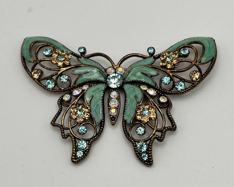 Butterfly Brooch ,nina Ricci for Avon, Gold Tone Metal Light Turquoise ...
