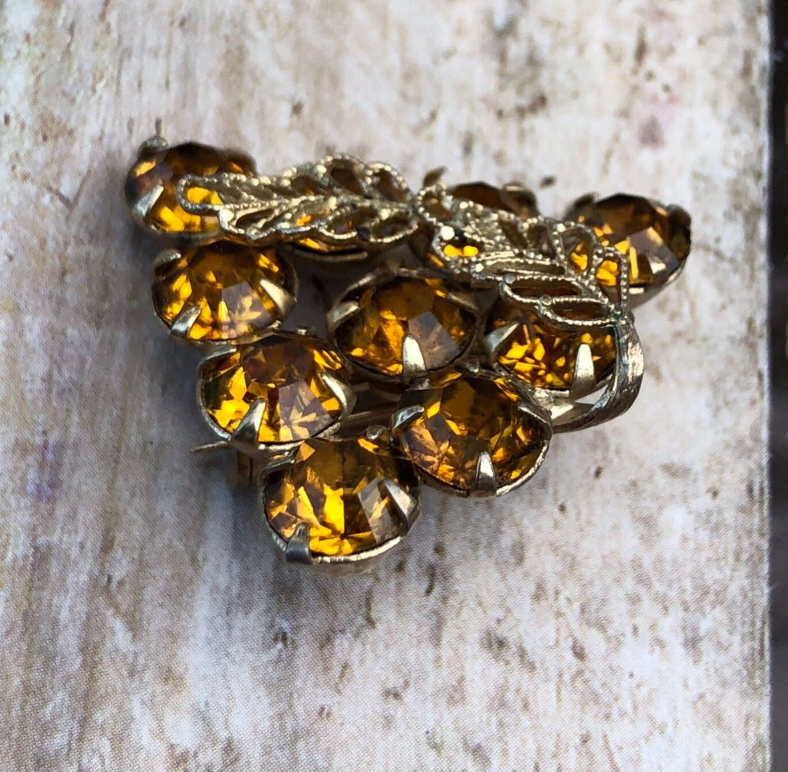 Vintage Gold Tone Metal With Amber Color Glass Crystals Triangle Pin - Etsy