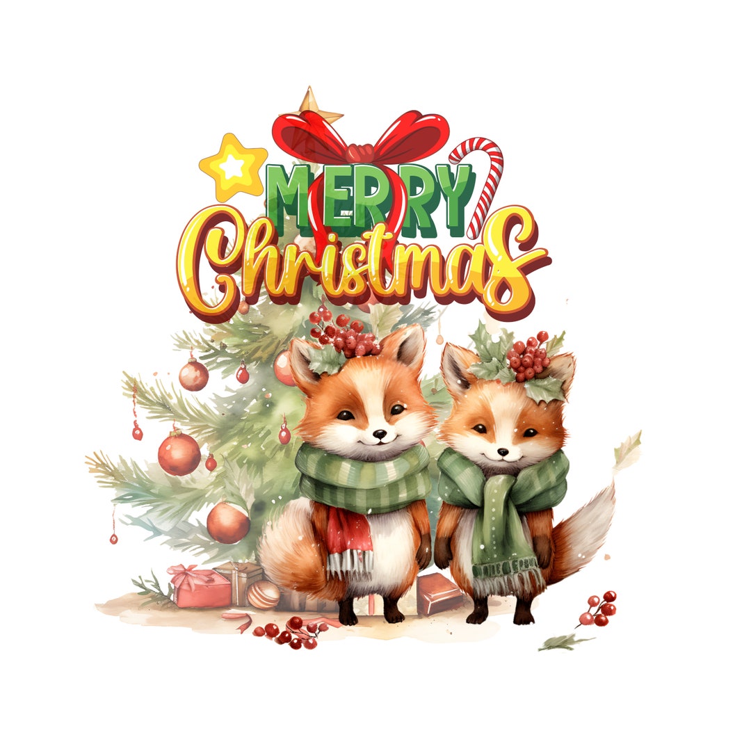 Merry Christmas Foxes Pngchristmas Png Instant Download - Etsy