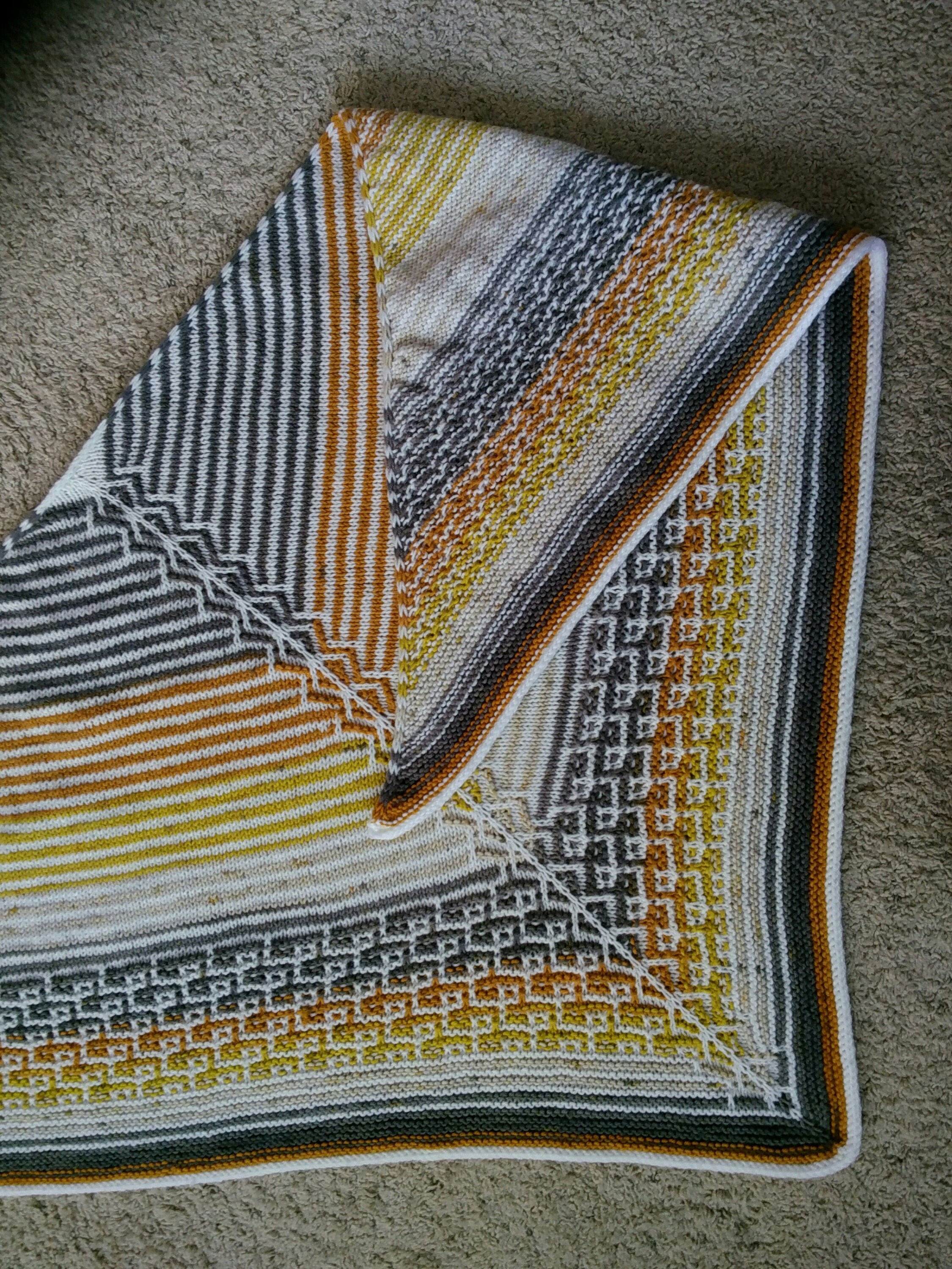 Hand Knit Patterned Multi-colored Triangular Wrap/shawl - Etsy