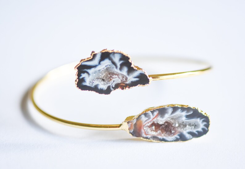 Black Geode Cuffblack Agate Geode Slicegeode Braceletgeode - Etsy