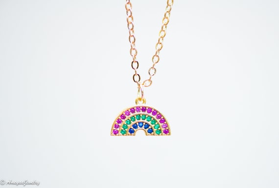Rainbow Necklace Gold Rainbow Necklace Pride Necklace Rainbow Charm Necklace Rainbow Jewelry Rainbow Hope Necklace Micro Pave Rainbow Etsy