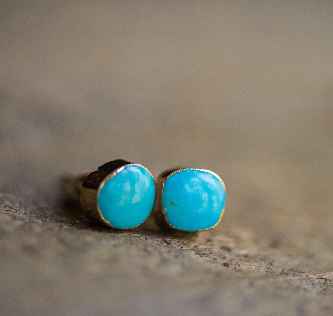 Raw Turquoise Earrings,raw Blue Earrings,turquoise Stud Earrings,blue ...