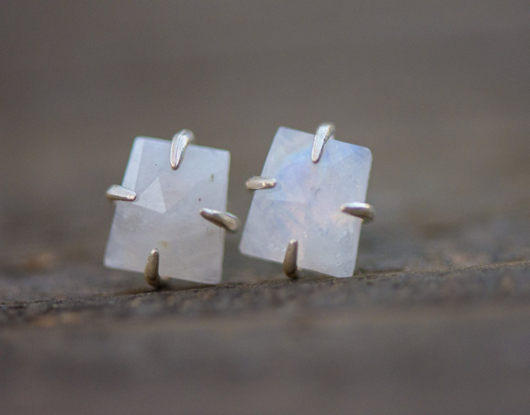 Moonstone Stud Earrings,rainbow Moonstone Studs,moonstone Jewelry ...