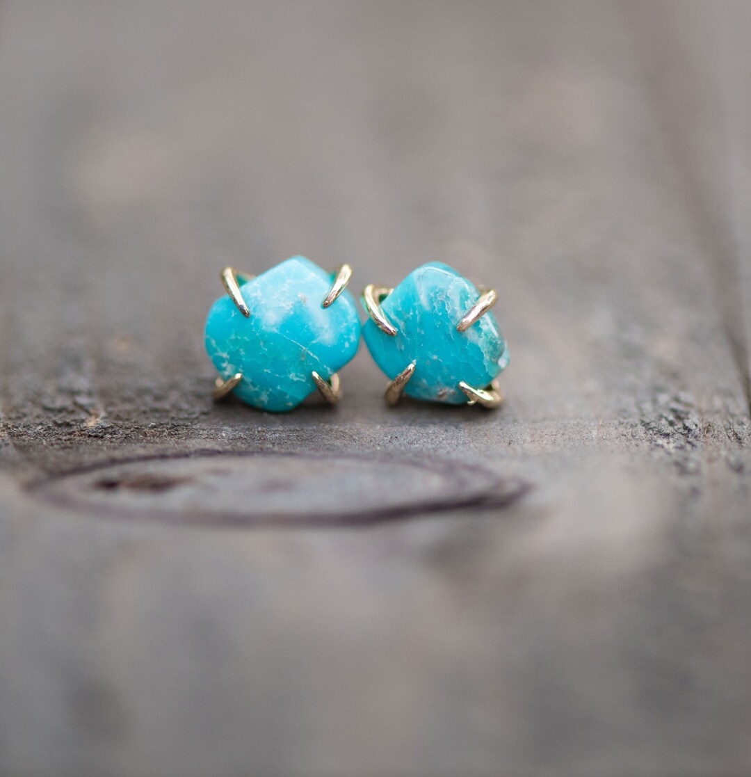 Raw Turquoise Earrings,raw Blue Earrings,turquoise Stud Earrings,blue Turquoise Jewelry,tiny ...