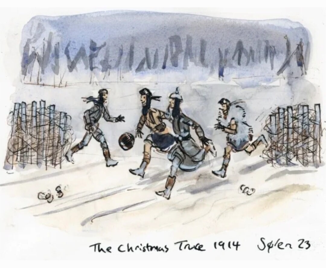 Christmas Truce 1914 Soldiers Chasing a Football in the Snow, in No Man ...